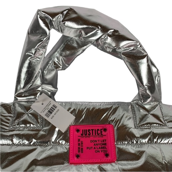 Justice | Accessories | Justice Puffer Tote Bag Silver Metallic Bag ...